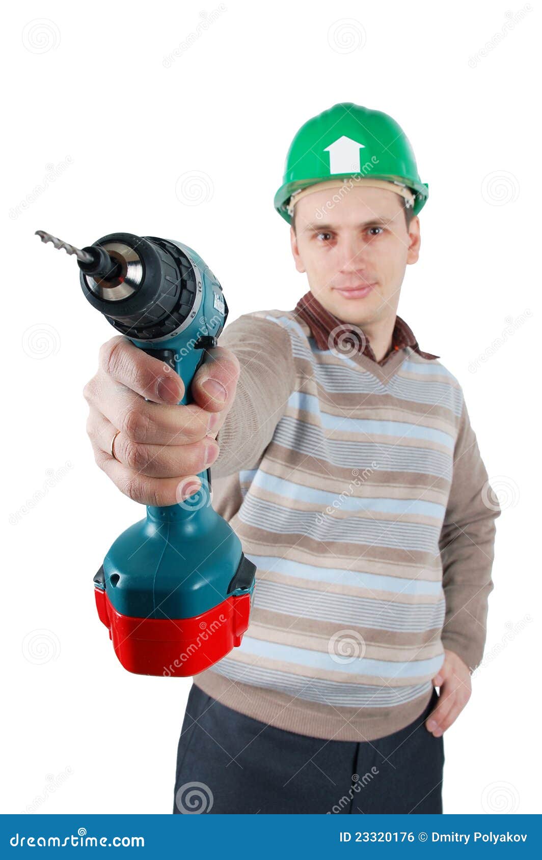 Worker Holds a Drill in His Hand Stock Photo - Image of electric ...