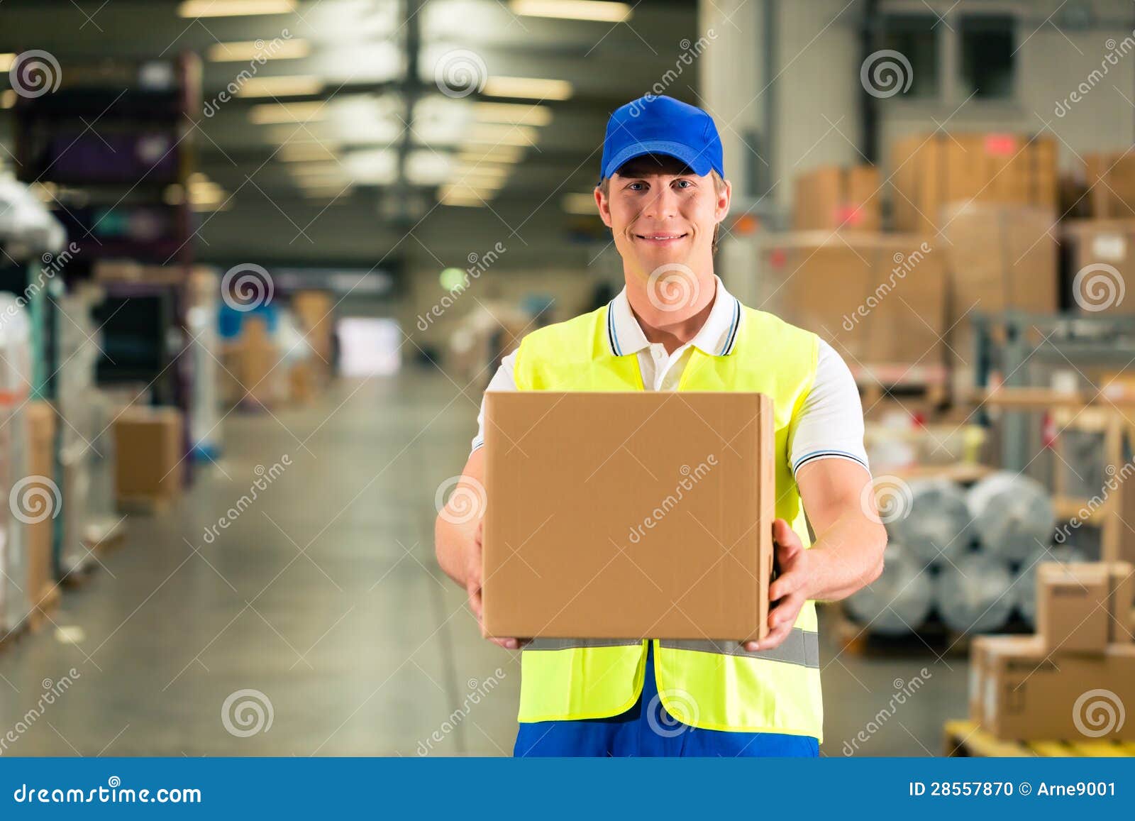 Worker Holds Package in Warehouse of Forwarding Stock Photo - Image of ...