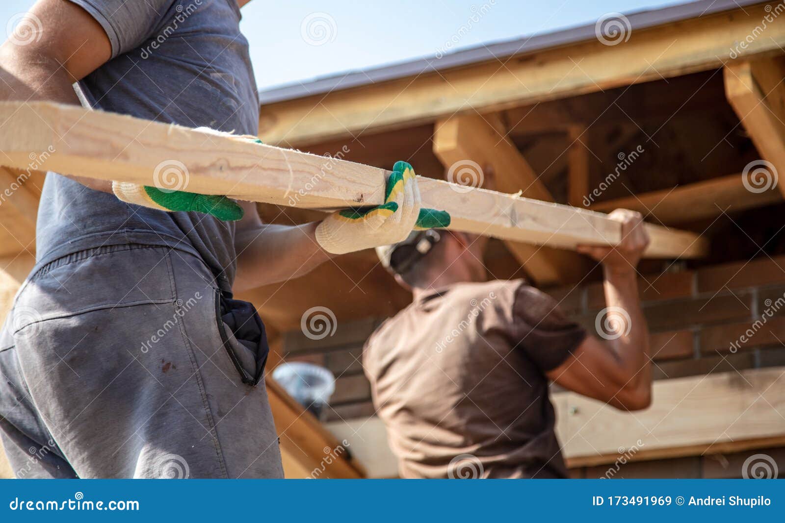 Worker Holds a Wooden Board Stock Image - Image of home, construction ...