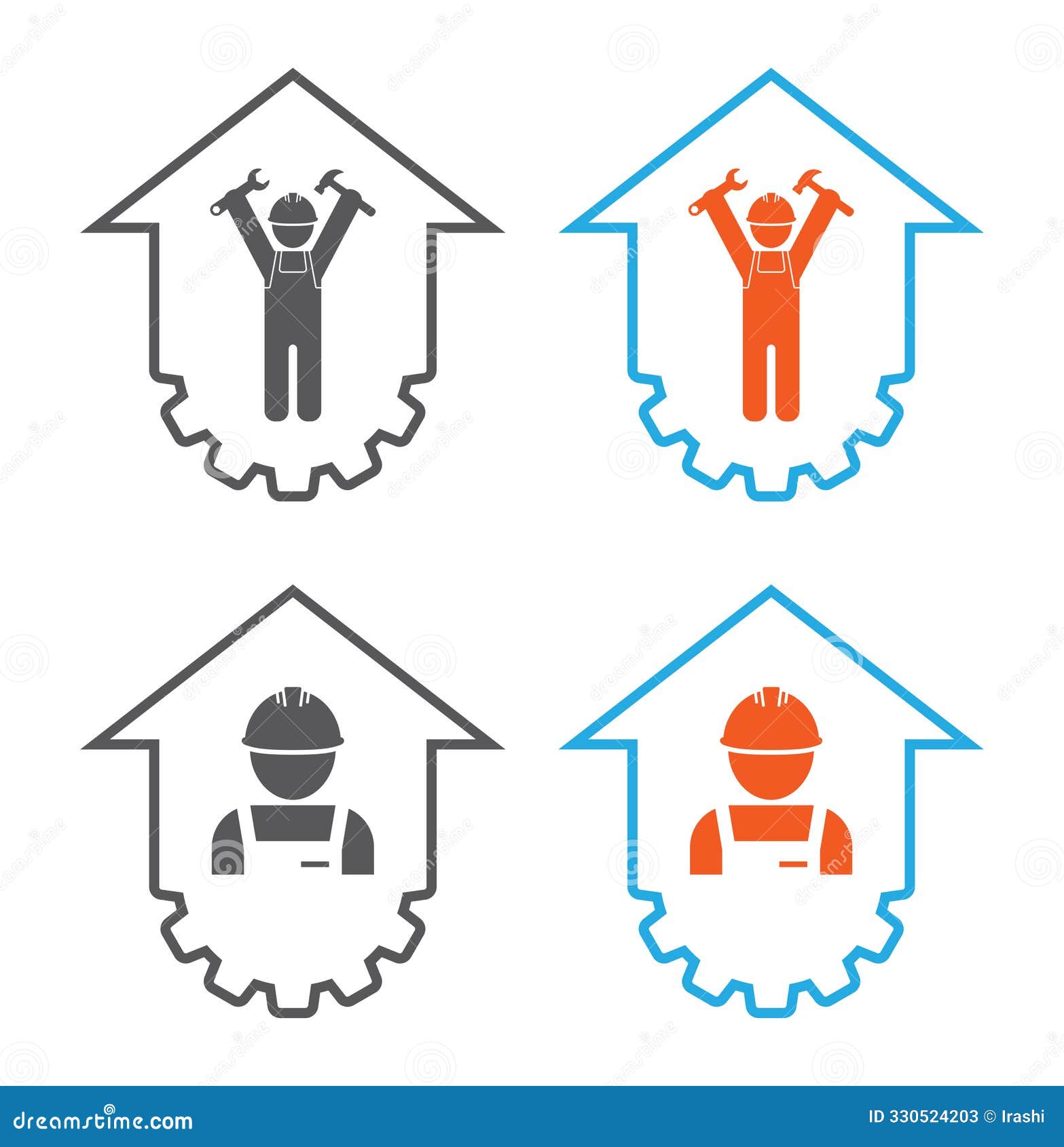 Worker in house gear shape stock vector. Illustration of hands - 330524203