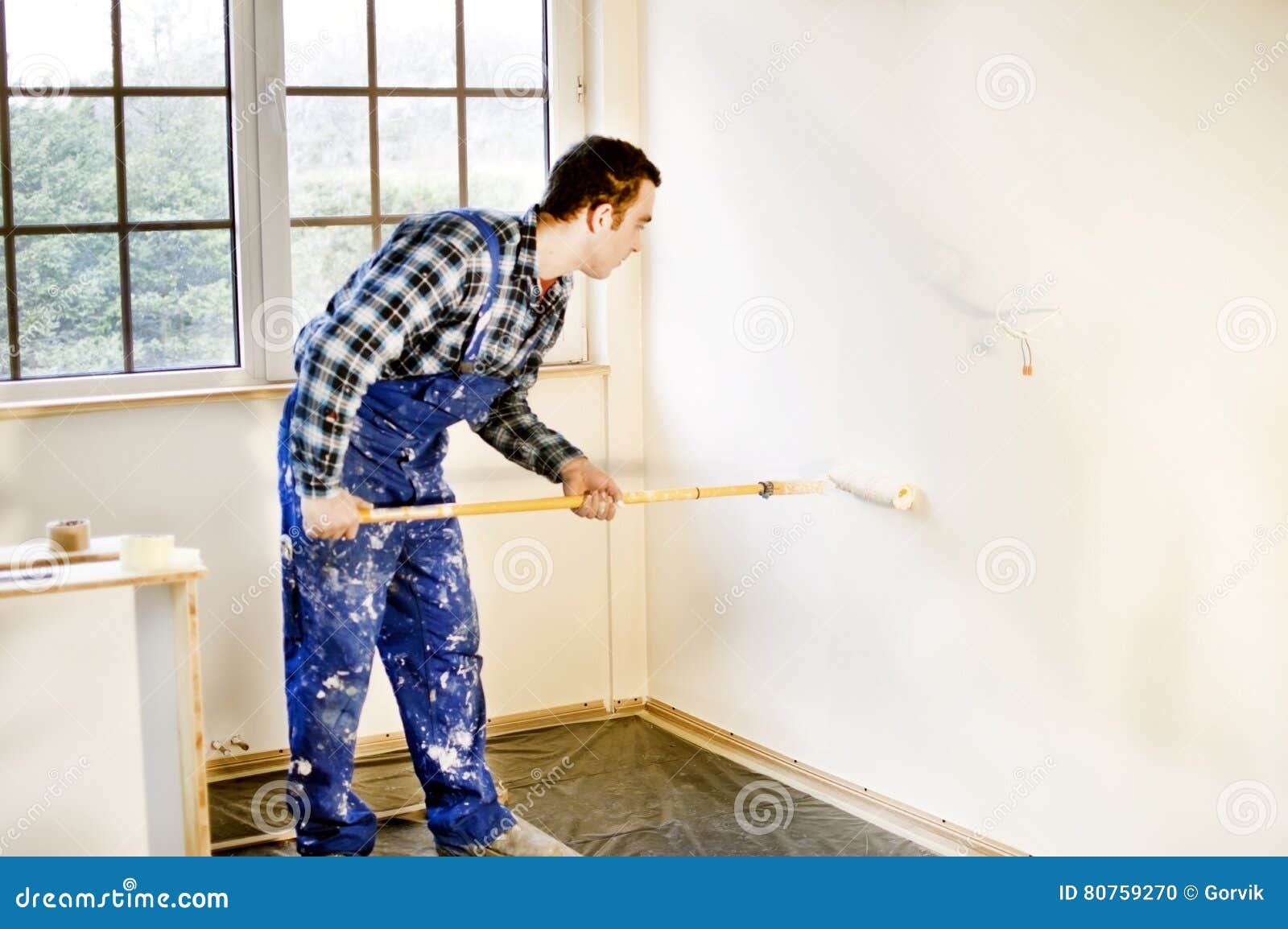 Worker House Painter Painted the Walls in White Stock Photo - Image of ...
