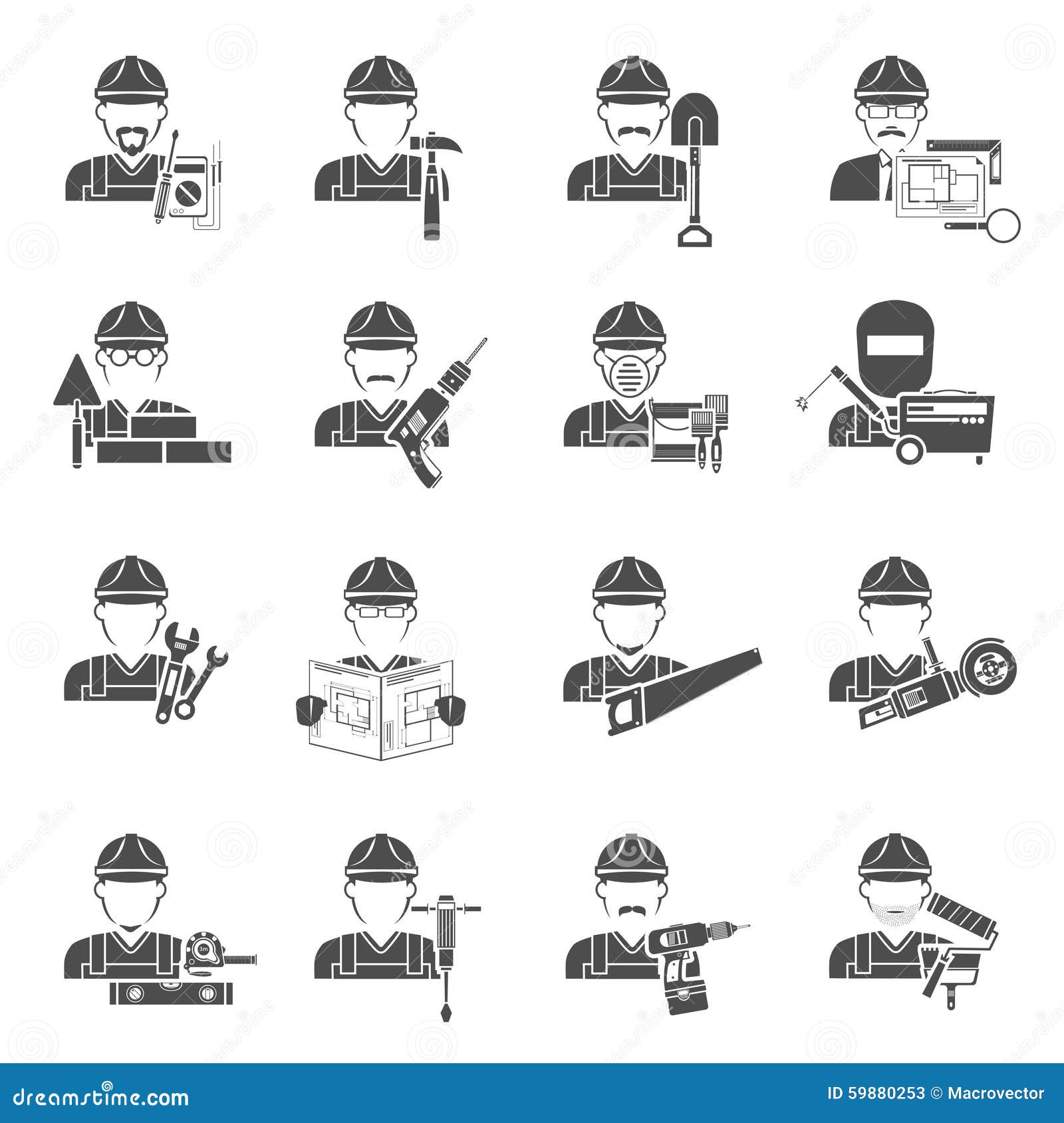 Worker Icons Black Set stock vector. Illustration of labor - 59880253