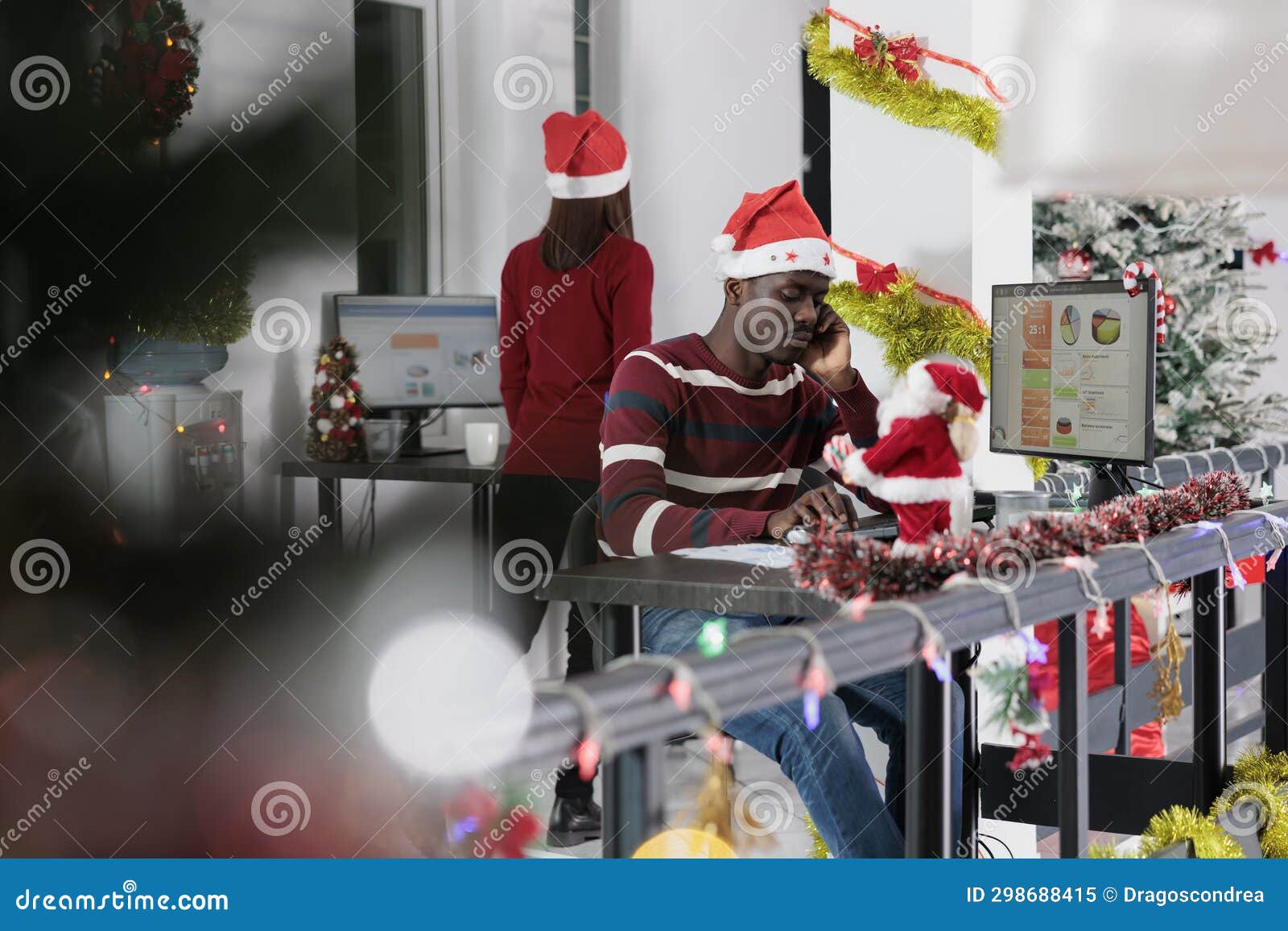 Worker Imputing Data in Festive Office Stock Image - Image of insight ...