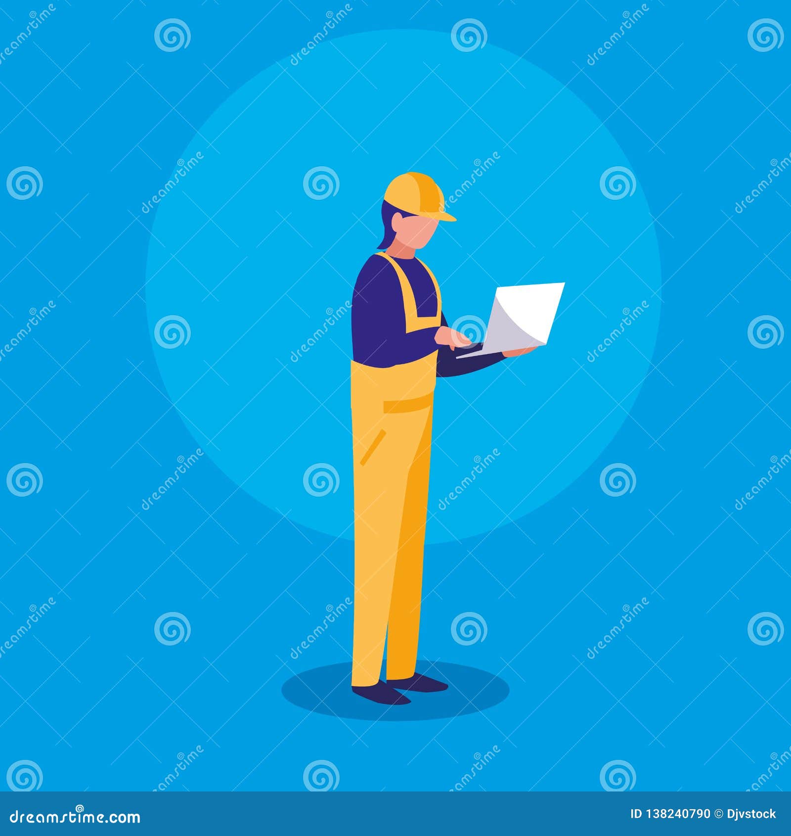 Worker Industrial with Laptop Computer Stock Vector - Illustration of ...