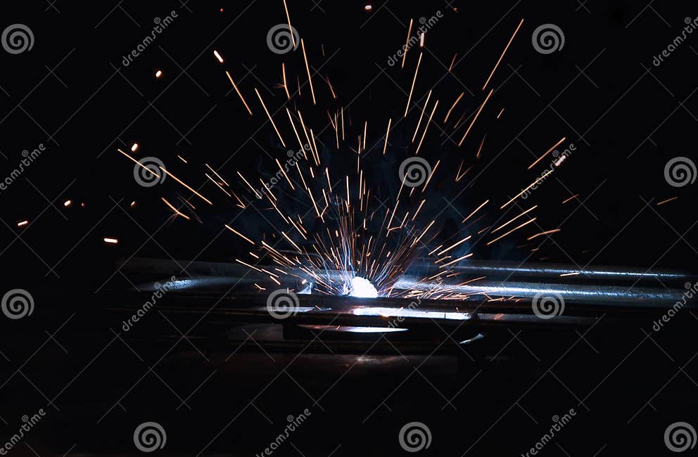 Worker Industrial. Process by Manual Welding. Splatter Stock Image ...