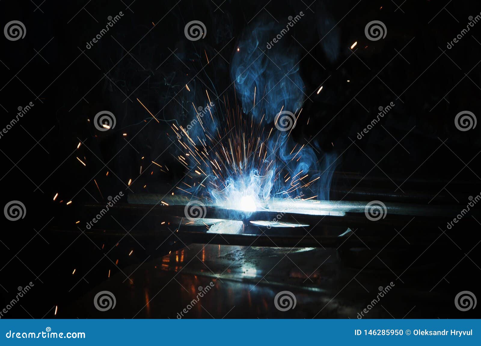 Process by Manual Welding. Splatter and Smoke Stock Photo - Image of ...