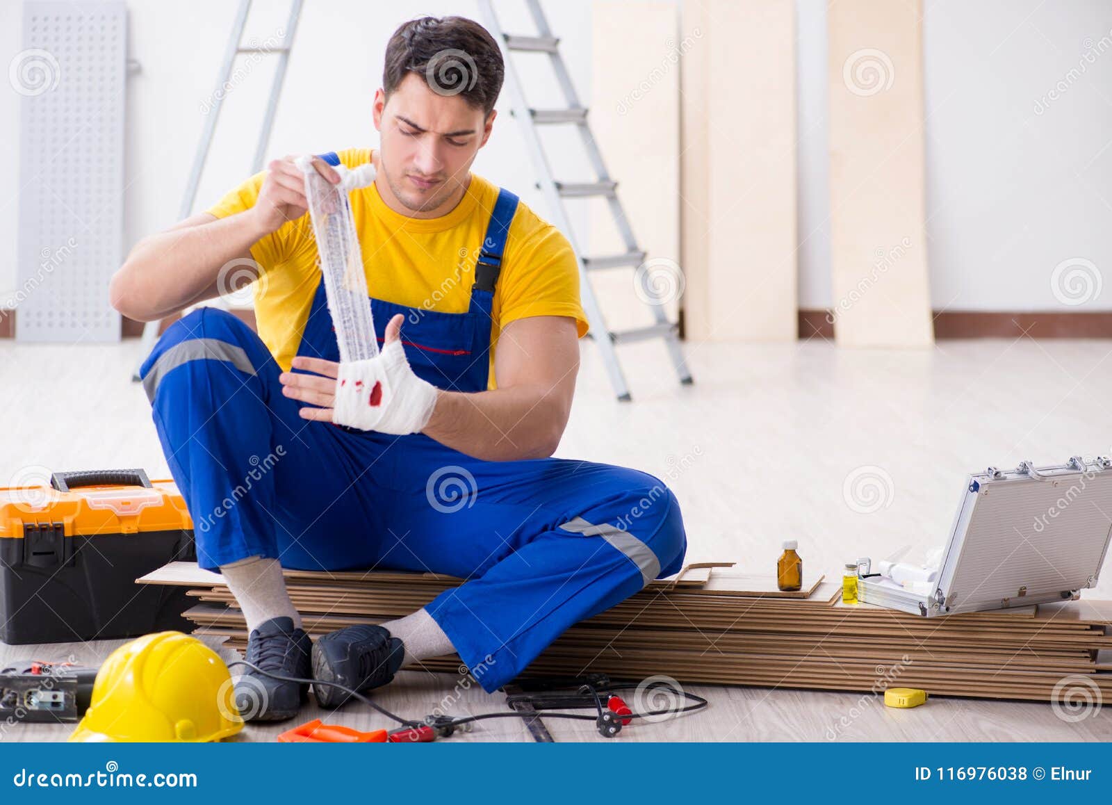 The Worker with Injured Hand at Construction Site Stock Photo - Image ...