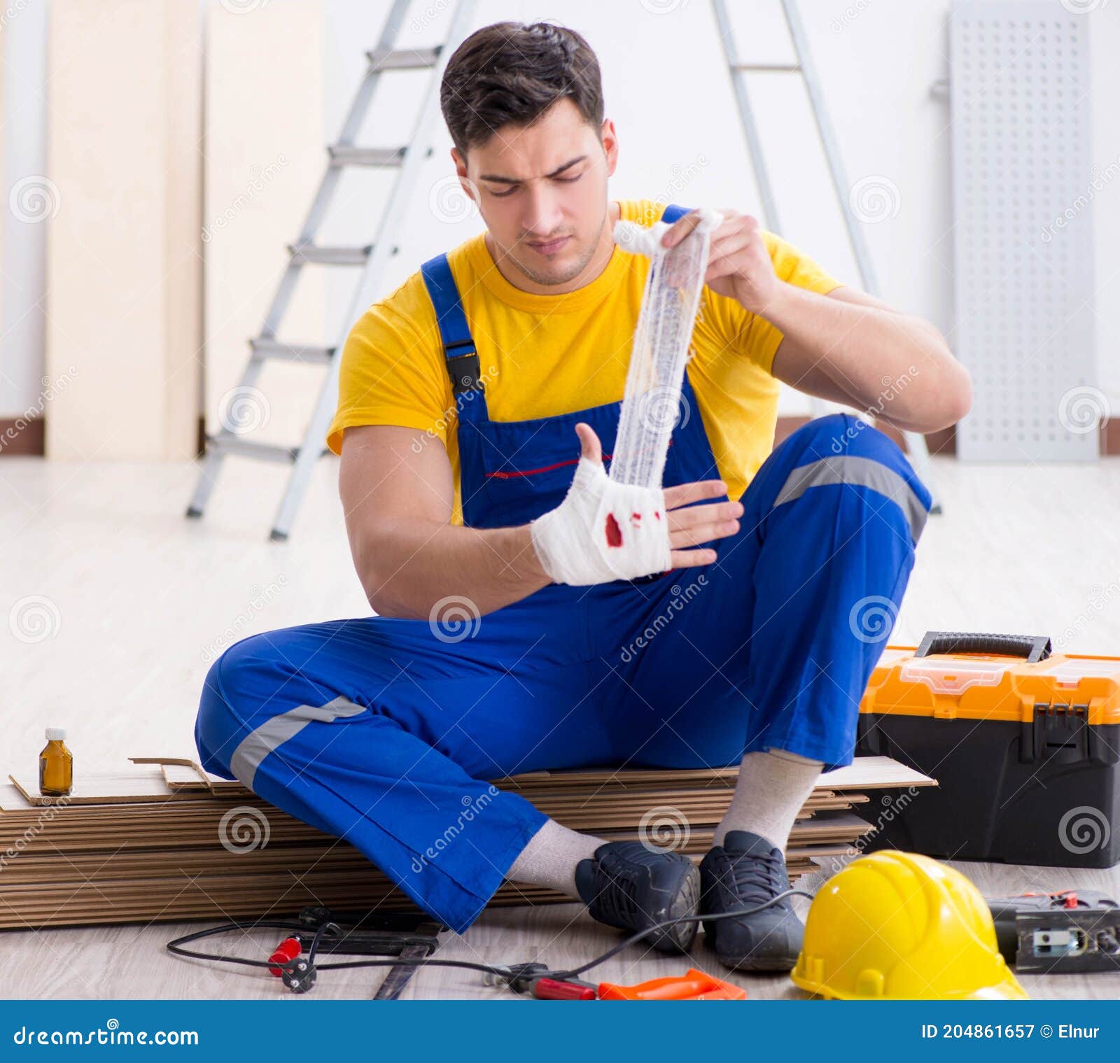 Worker with Injured Hand at Construction Site Stock Image - Image of ...