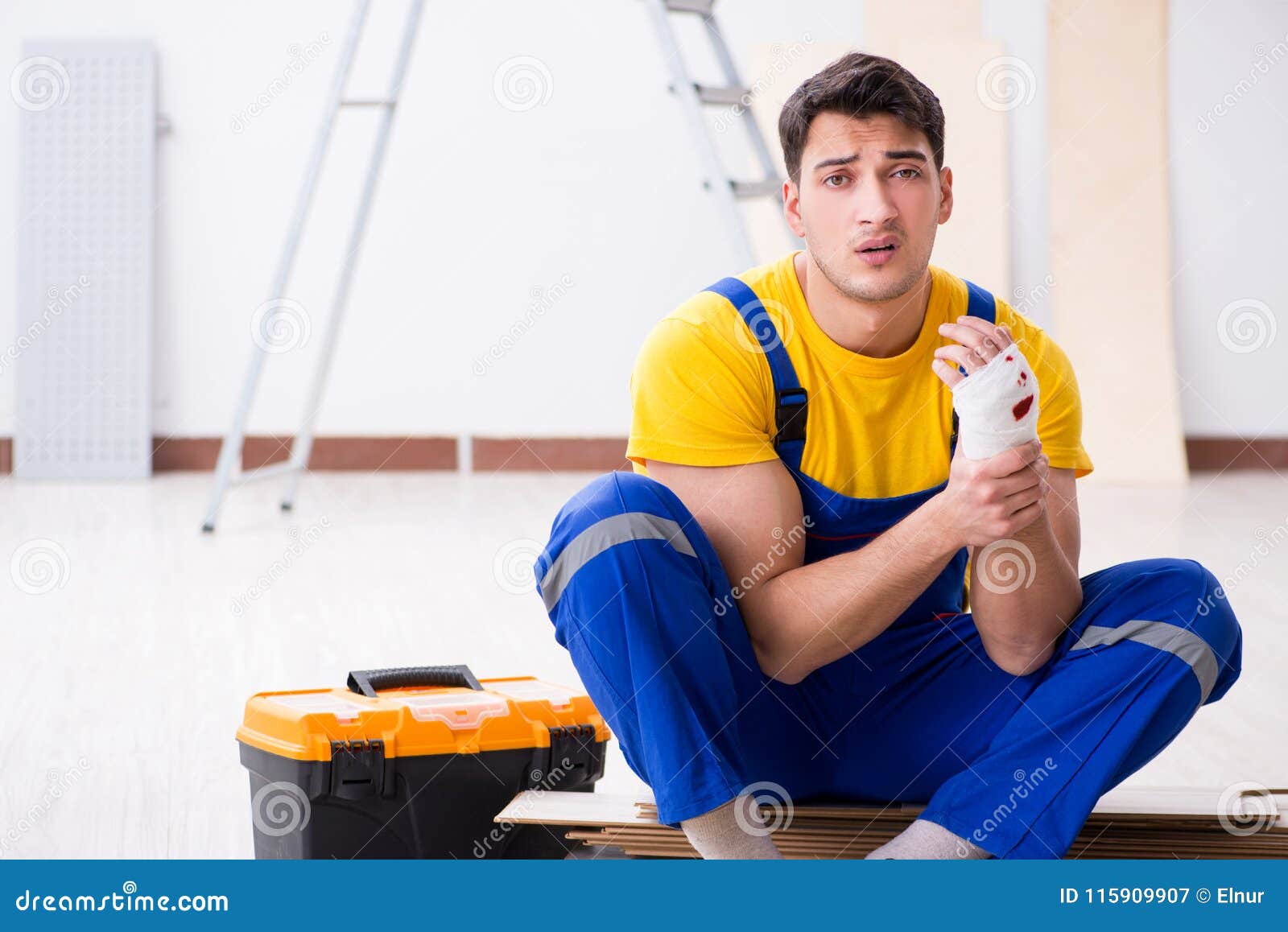 The Worker with Injured Hand at Construction Site Stock Image - Image ...