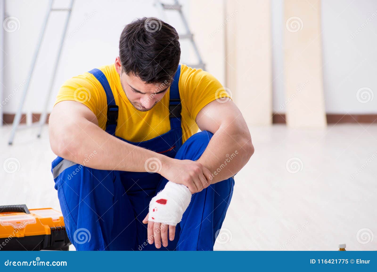 The Worker with Injured Hand at Construction Site Stock Image - Image ...