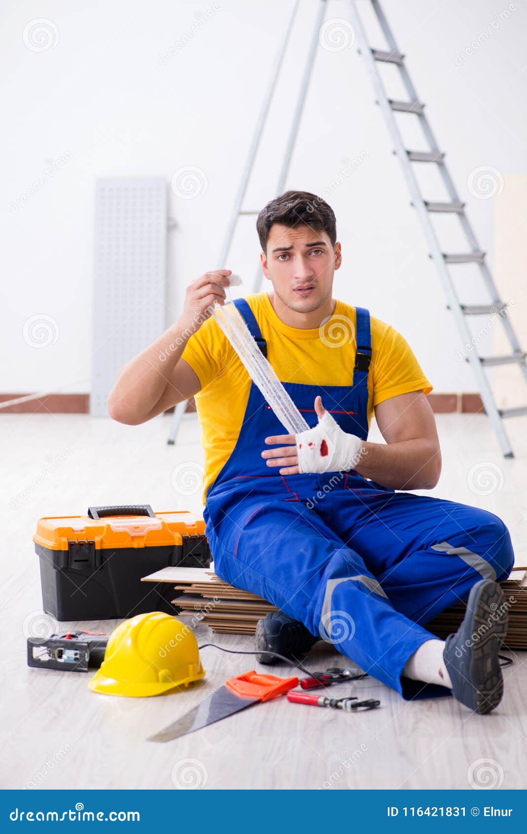 The Worker with Injured Hand at Construction Site Stock Image - Image ...