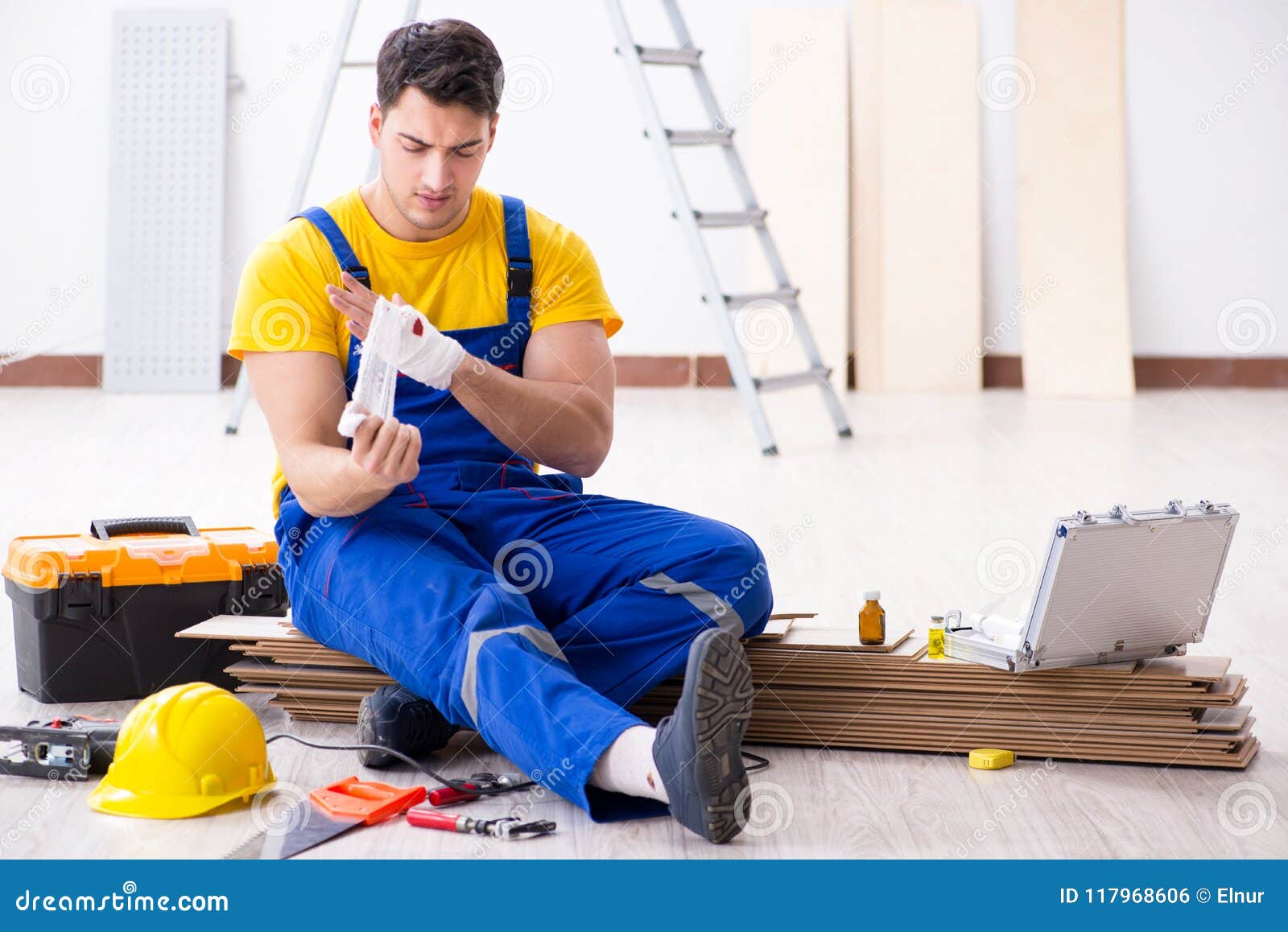The Worker with Injured Hand at Construction Site Stock Photo - Image ...