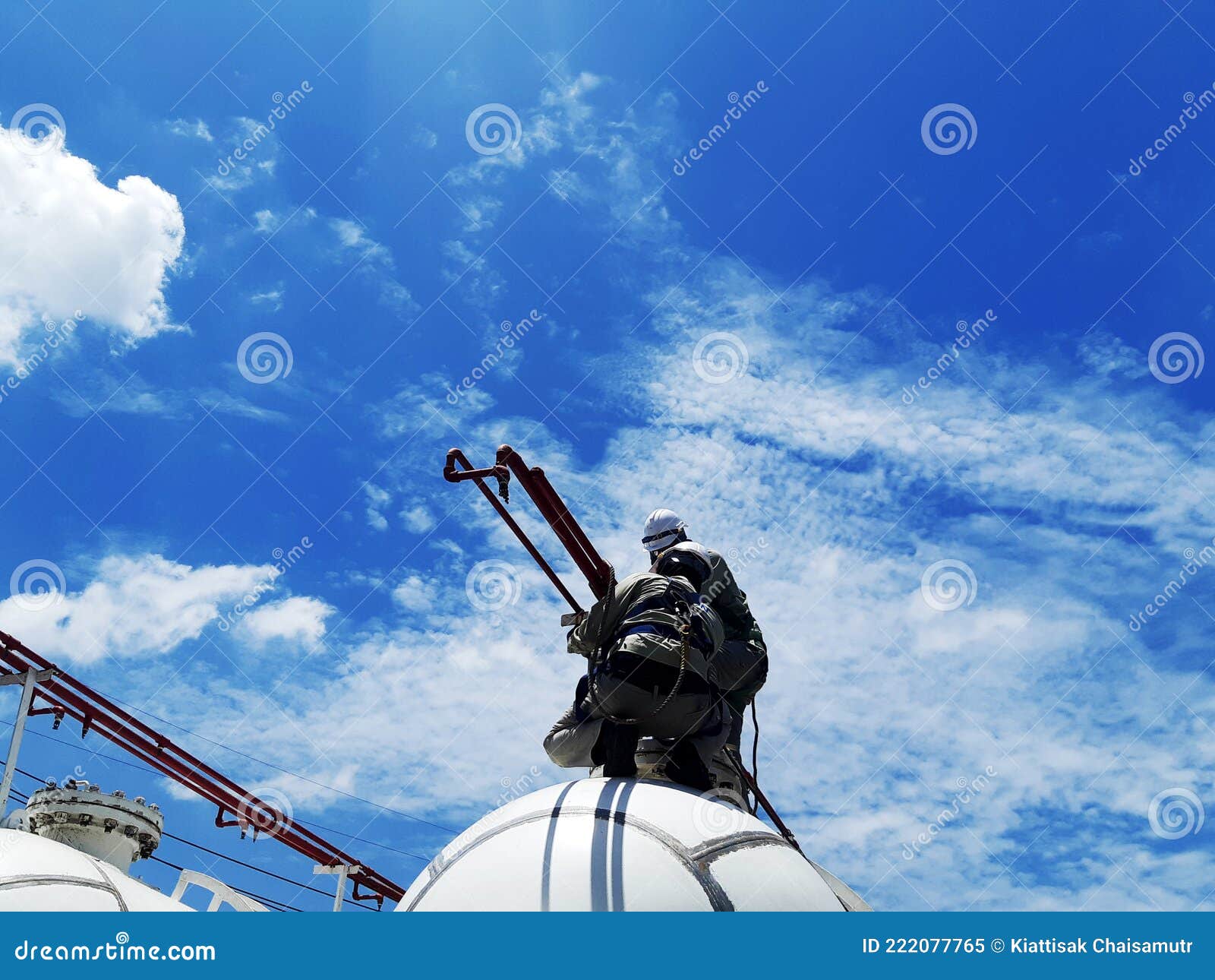Worker Inspection at Flange Pipe of Visual Check Record Pipeline Tank ...