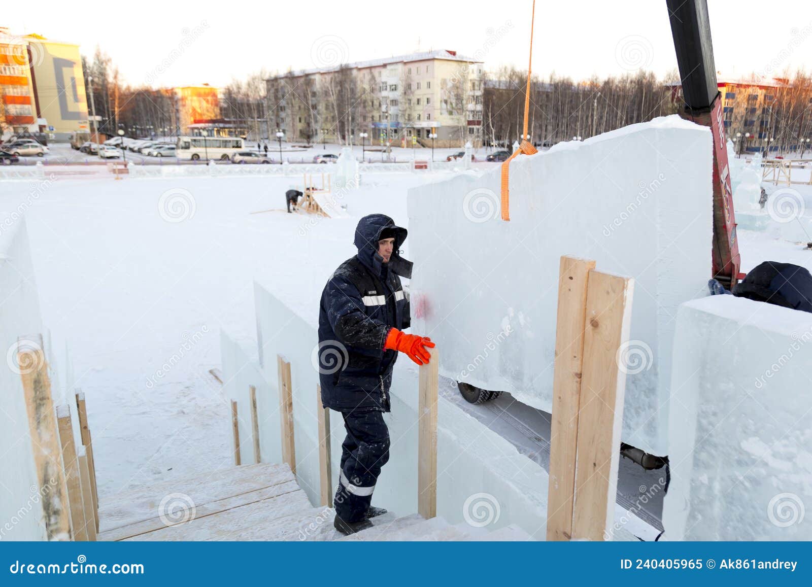 Worker on the Installation of an Ice Panel Stock Image - Image of color ...