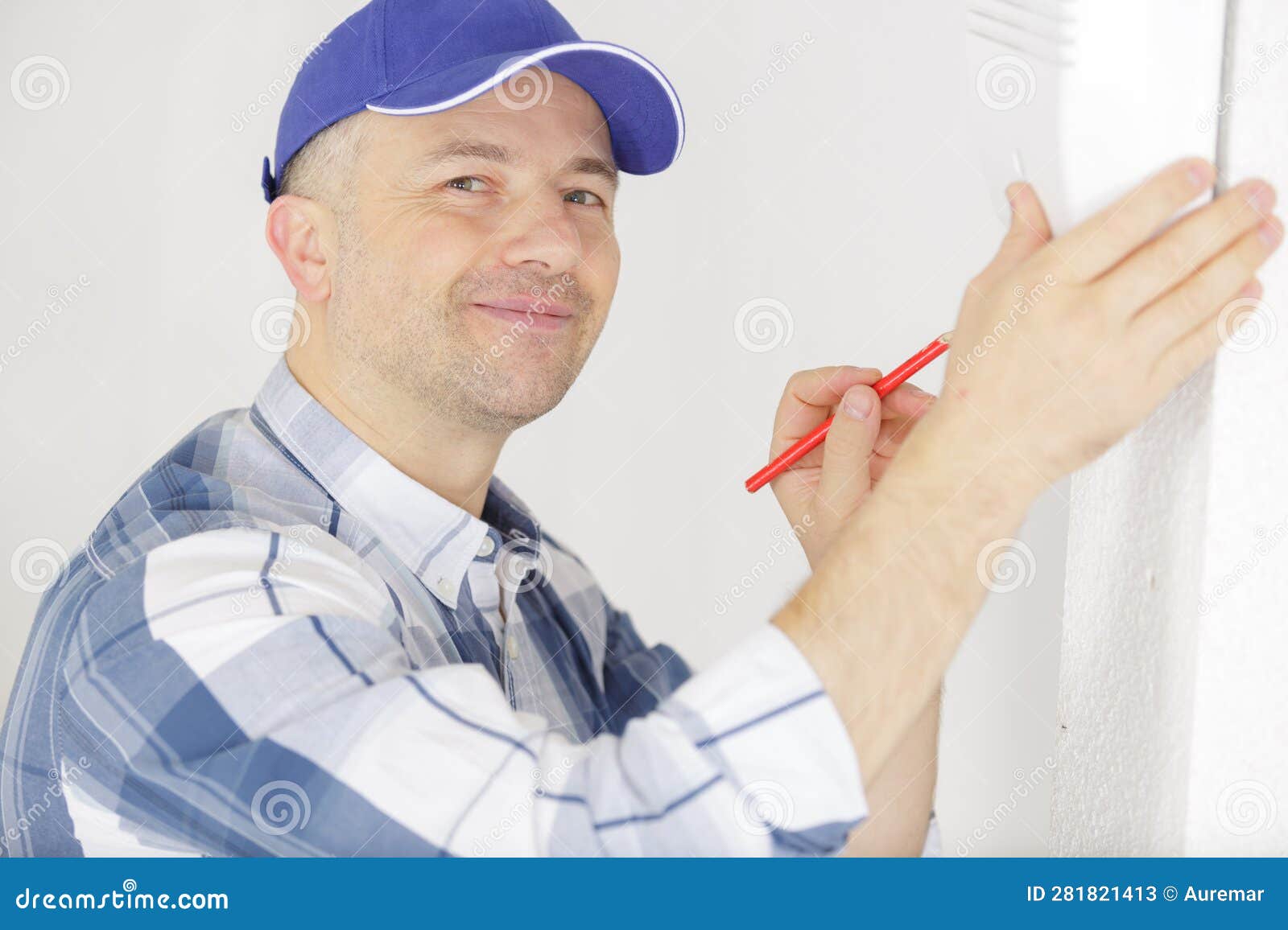 Worker Installing Alarm System in Office Stock Image - Image of home ...
