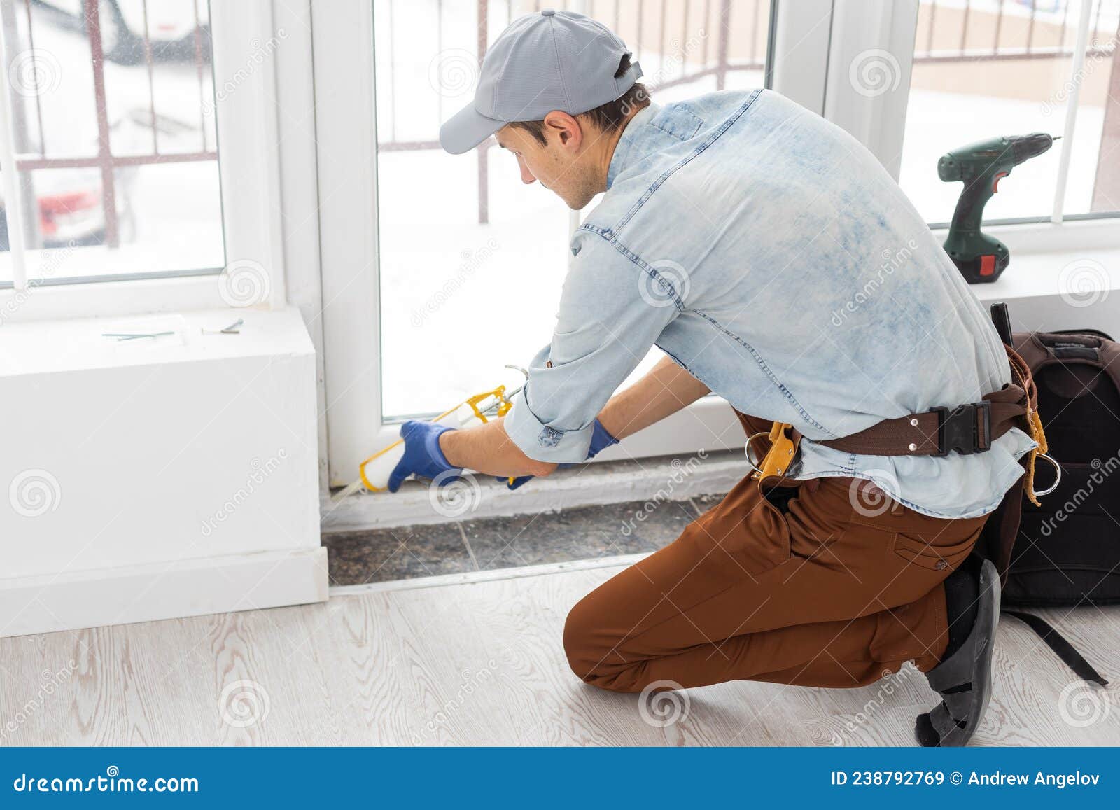 The Worker Installing and Checking Window in the House Stock Image ...
