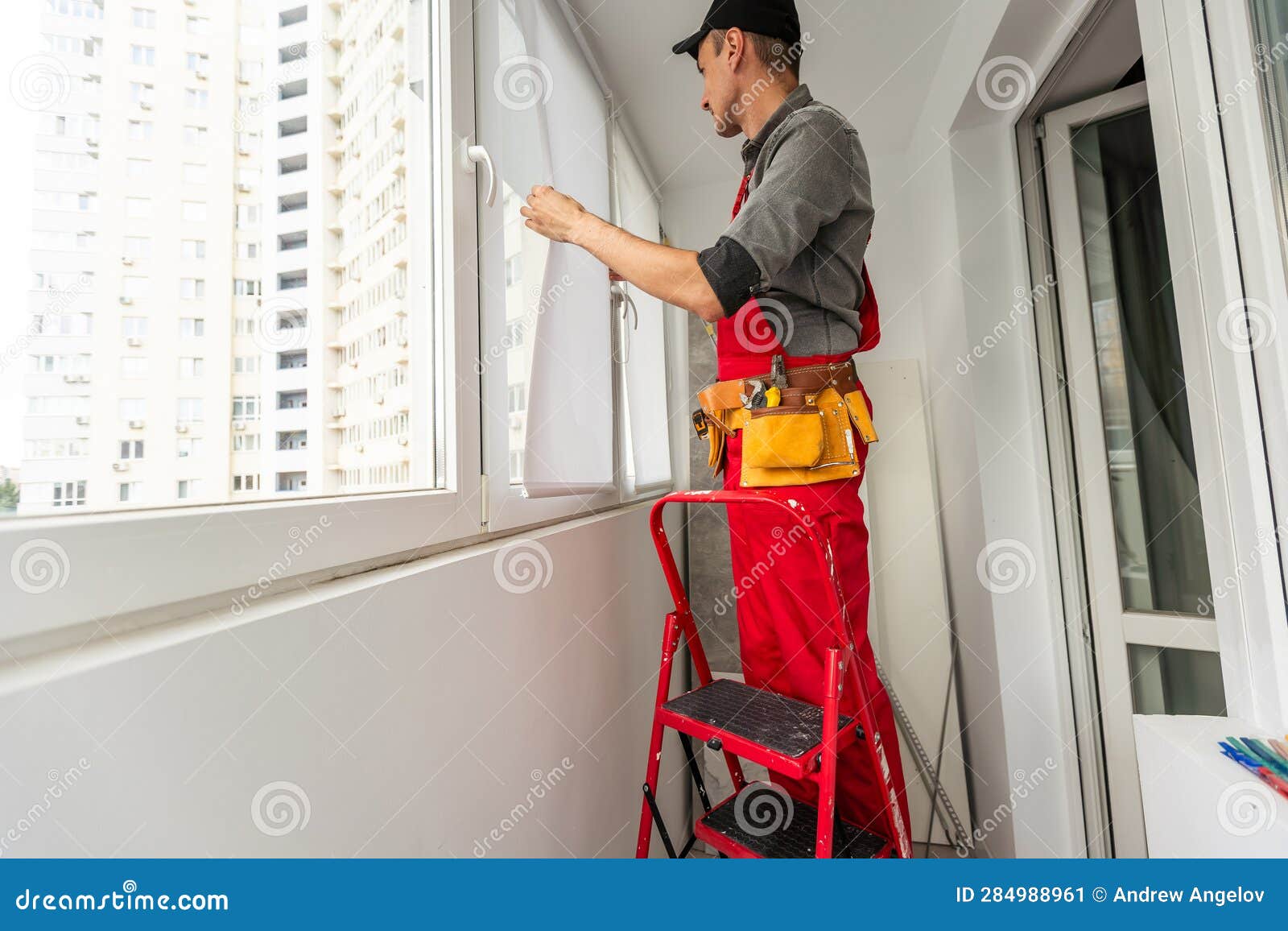 The Worker Installing and Checking Window in the House Stock Image ...