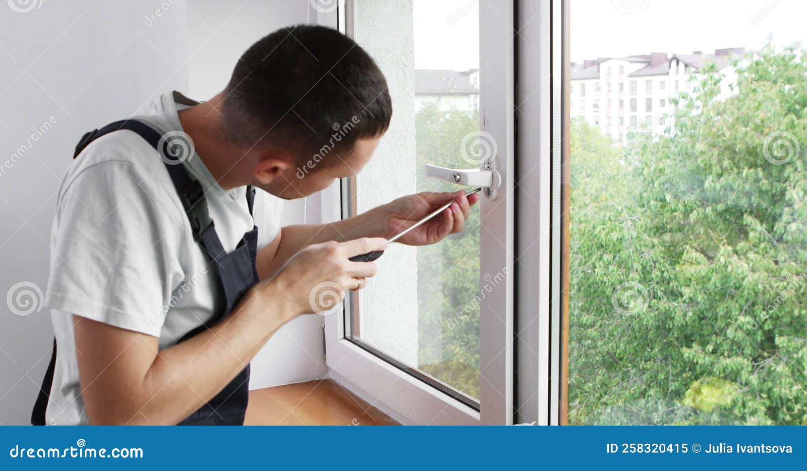 The Worker Installing and Checking Window in the House Stock Video ...