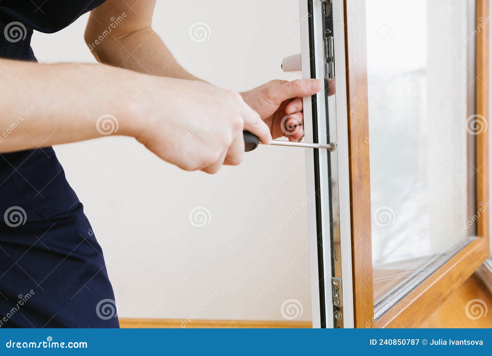 The Worker Installing and Checking Window in the House Stock Image ...