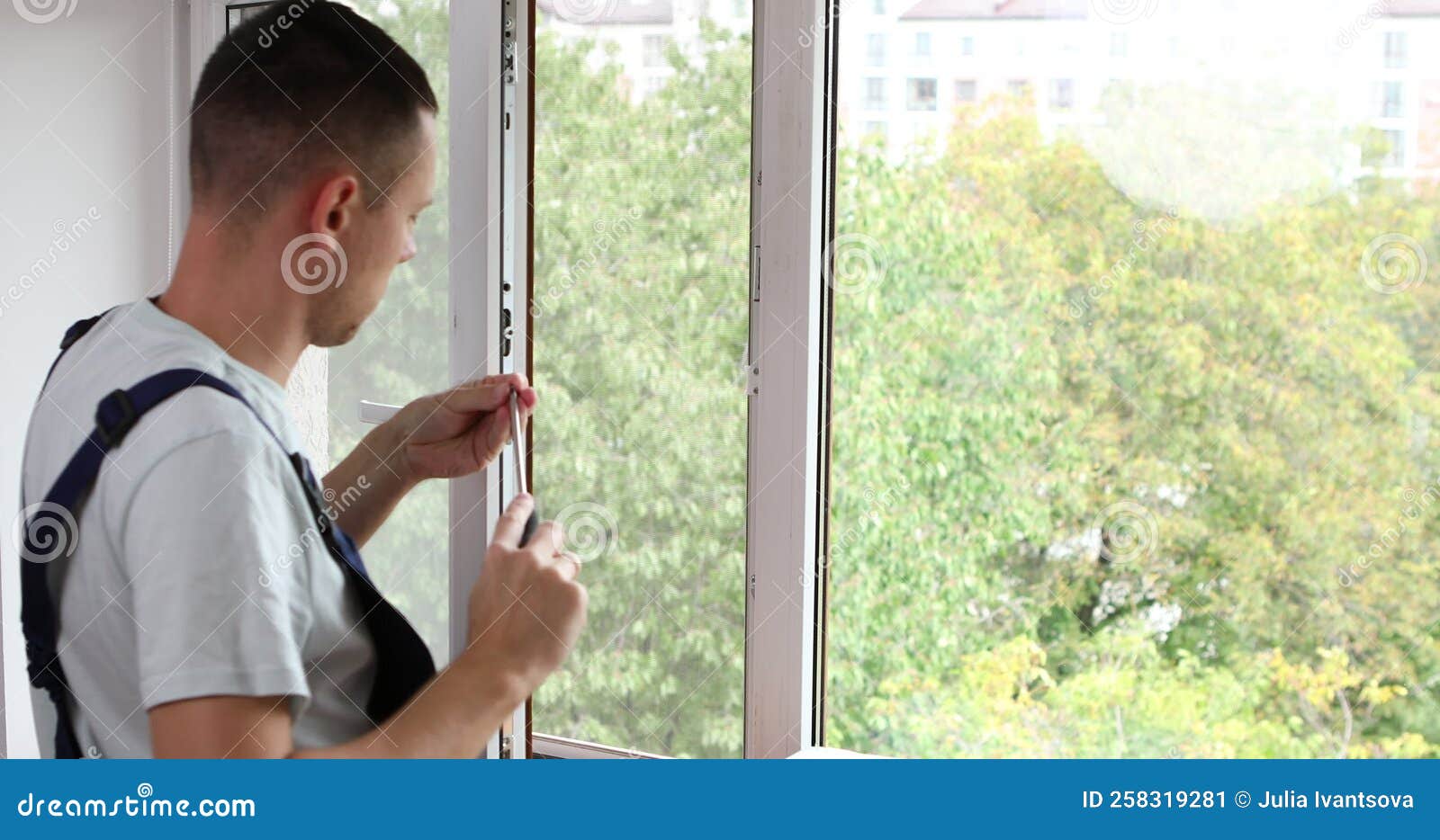 The Worker Installing and Checking Window in the House Stock Video ...