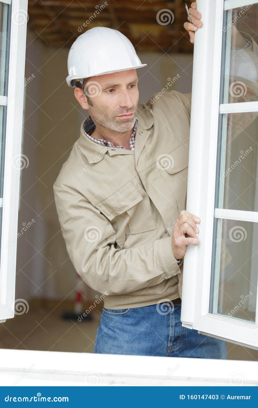 Worker Installing Corner Window Stock Image - Image of plastic ...