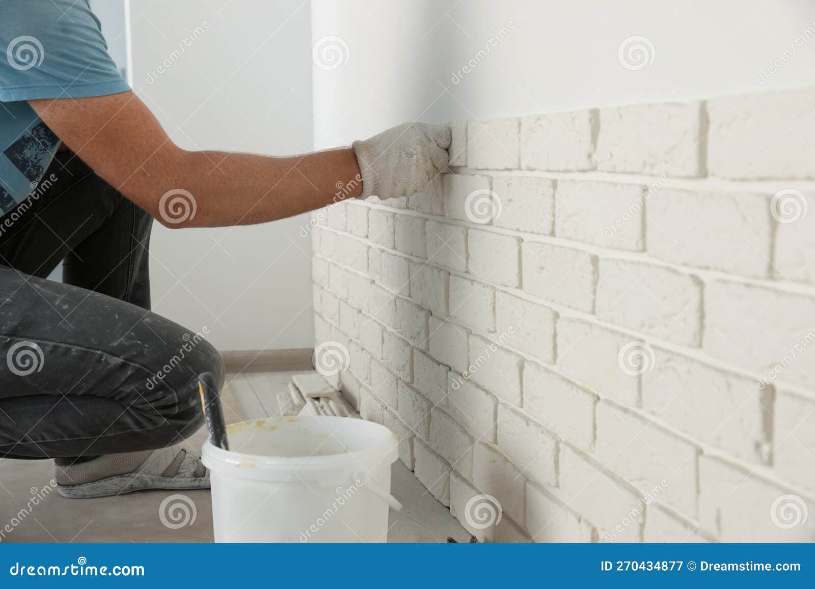 Worker Installing Decorative Wall Tiles in Room, Closeup Stock Image ...