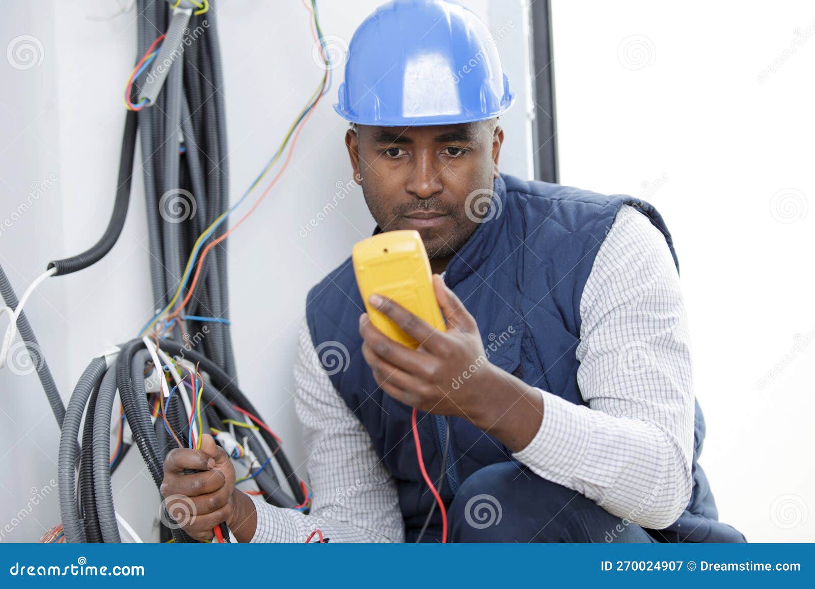 Worker Installing Electric Cable Stock Image - Image of labor, foreman ...