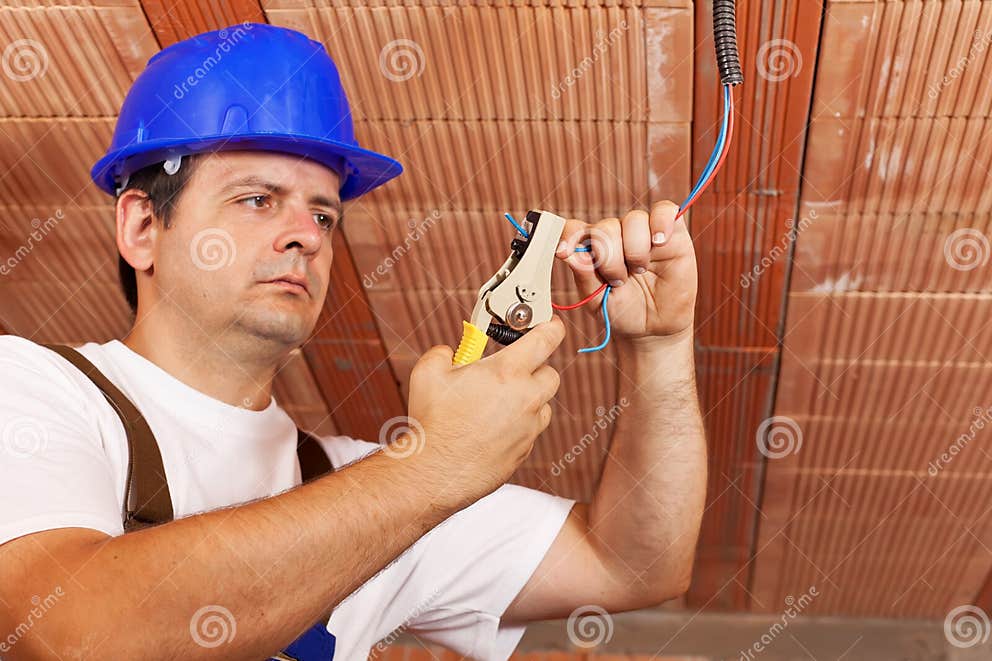 Worker Installing Electrical Wiring Stock Image - Image of professional ...