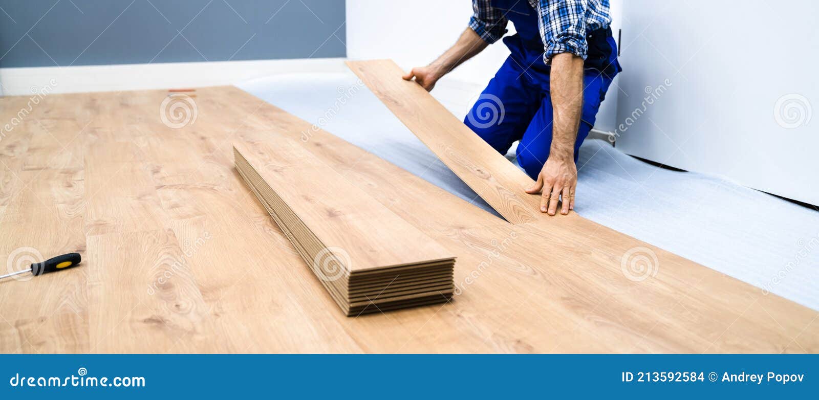 Worker Installing Home Floor Stock Photo - Image of improvement ...