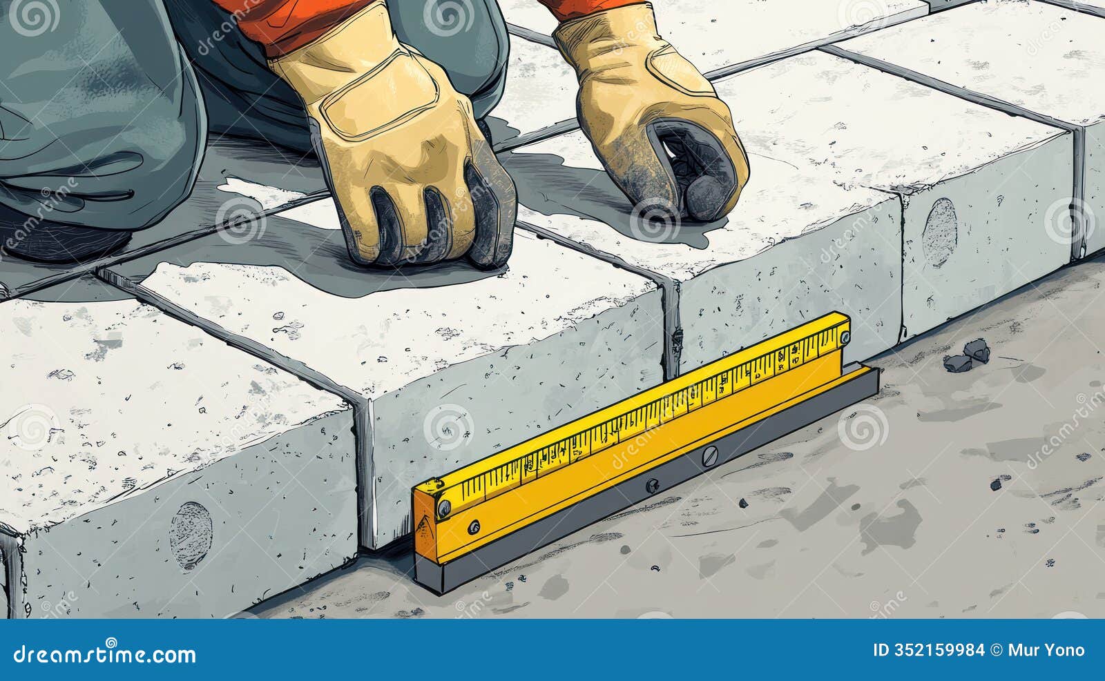 Worker Installing Paving Stones Using a Level Stock Photo - Image of ...