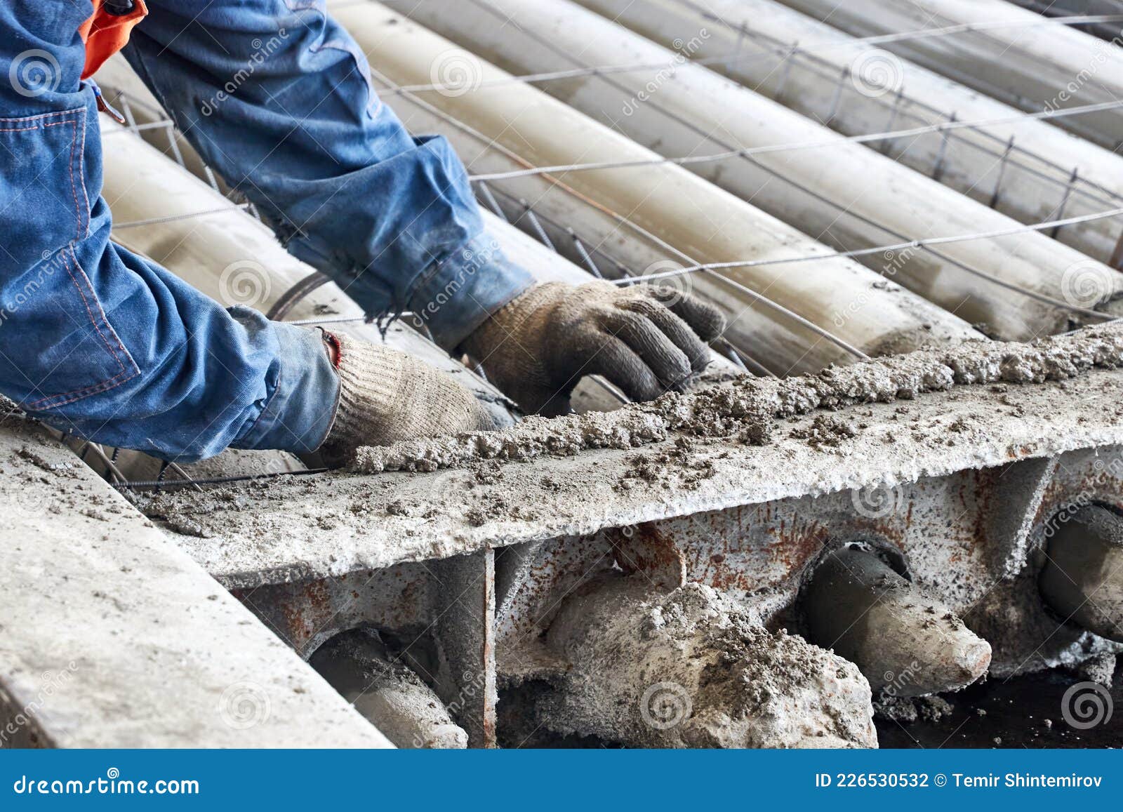 Worker Installing Reinforcement into Form of Floor Slabs Stock Photo ...