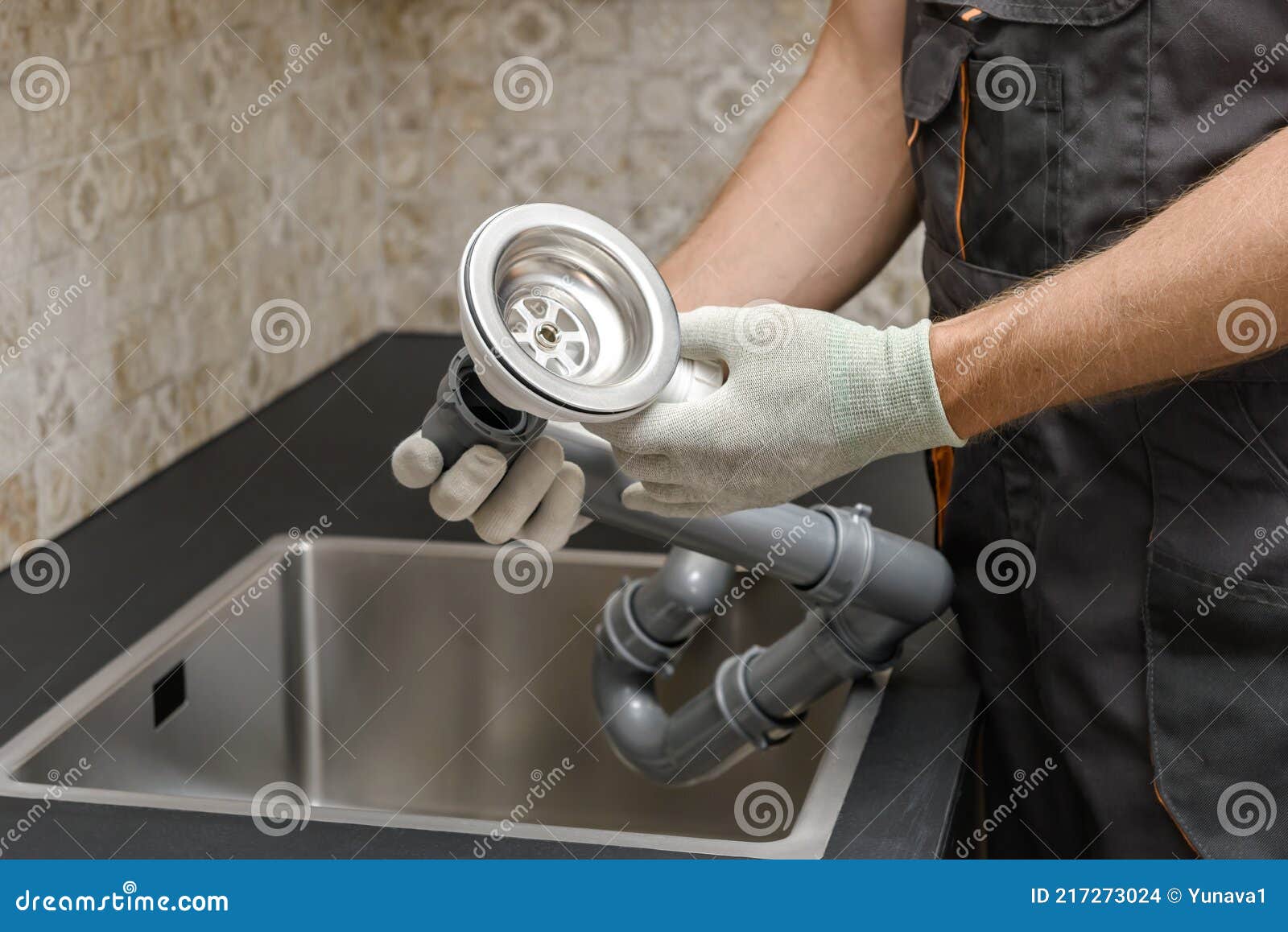 An Worker is Installing a Sewer Drain Stock Photo - Image of pipeline ...