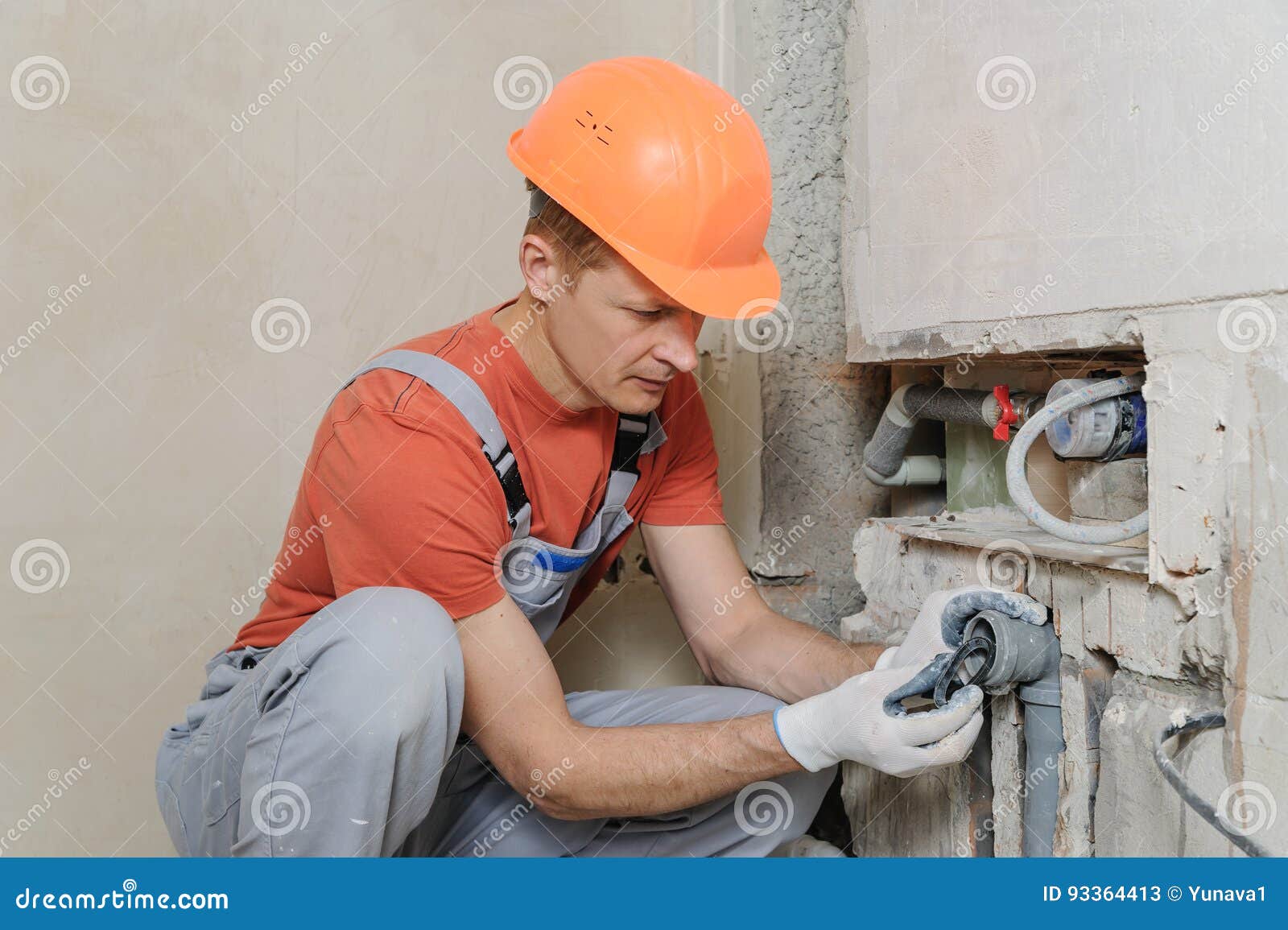 Worker is Installing Sewer Pipes. Stock Image - Image of sewer, drain ...