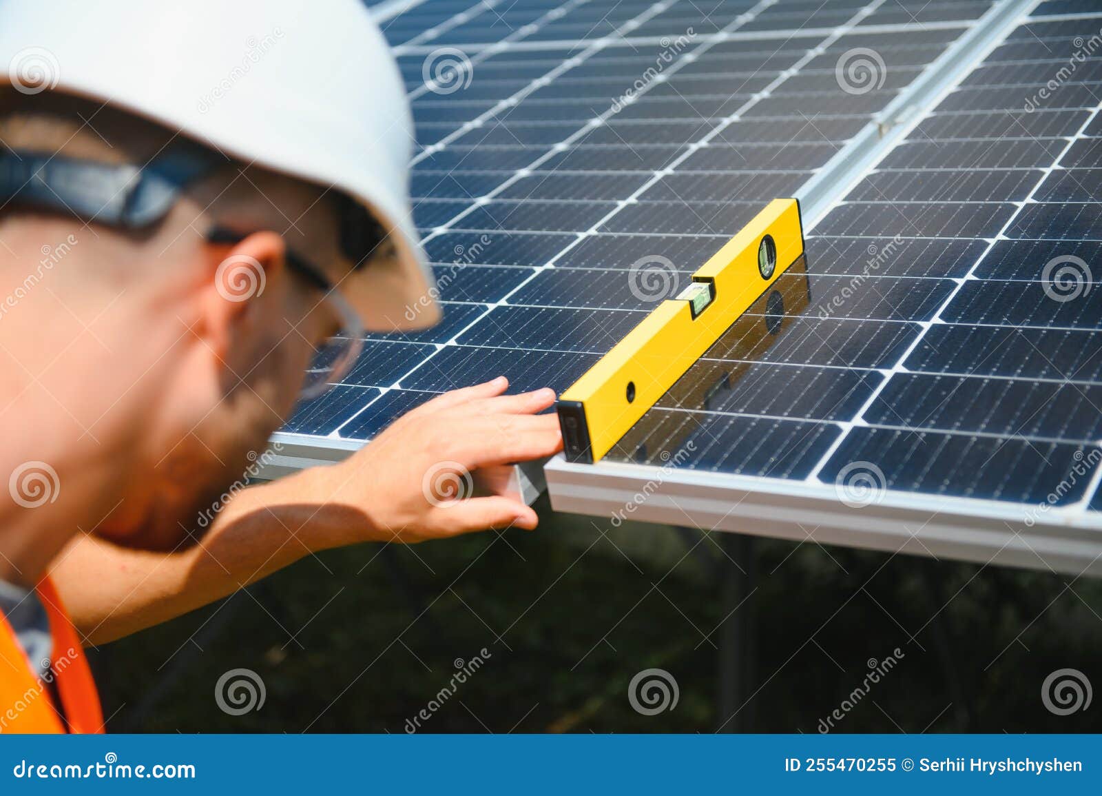 Worker Installing Solar Panels Outdoors Stock Image - Image of panel ...
