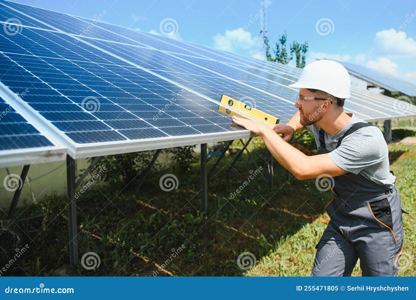 Worker Installing Solar Panels Outdoors Stock Image - Image of power ...