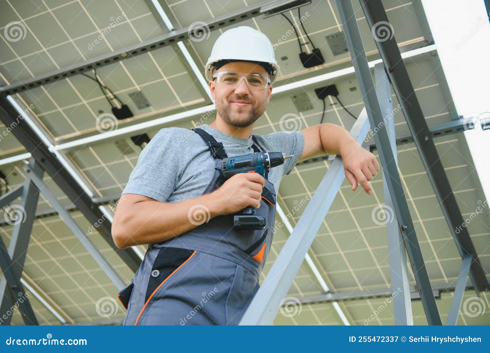 Worker Installing Solar Panels Outdoors Stock Image - Image of ...