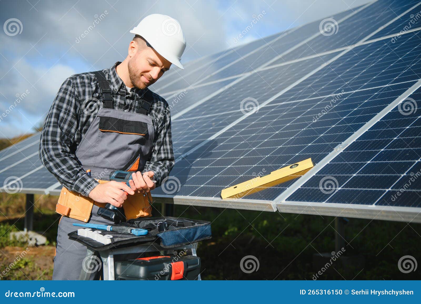 Worker Installing Solar Panels Outdoors Stock Photo - Image of panel ...