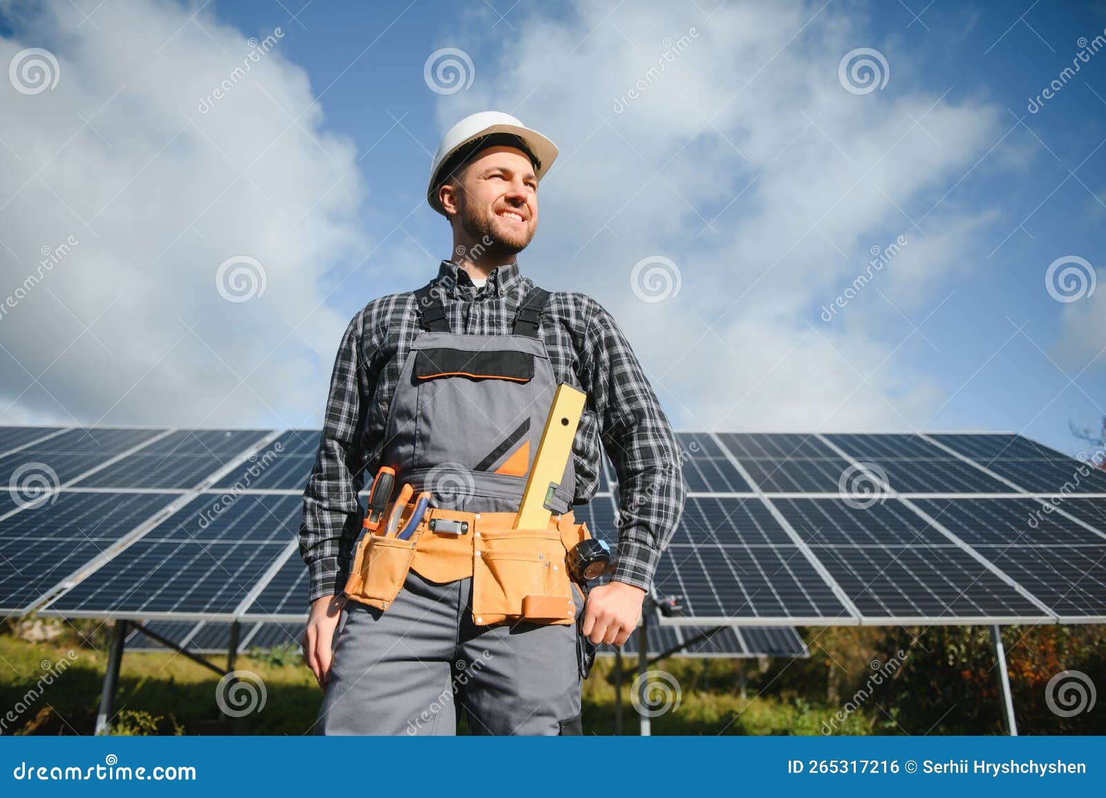 Worker Installing Solar Panels Outdoors Stock Photo - Image of building ...