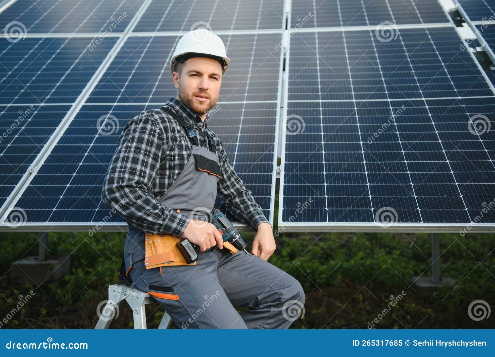 Worker Installing Solar Panels Outdoors Stock Image - Image of install ...
