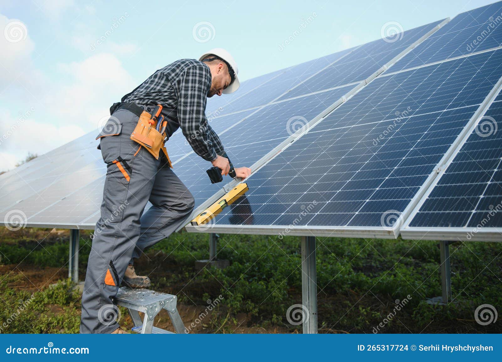 Worker Installing Solar Panels Outdoors Stock Photo - Image of ecology ...