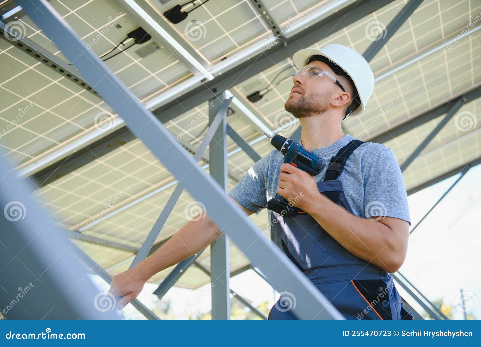 Worker Installing Solar Panels Outdoors Stock Image - Image of engineer ...