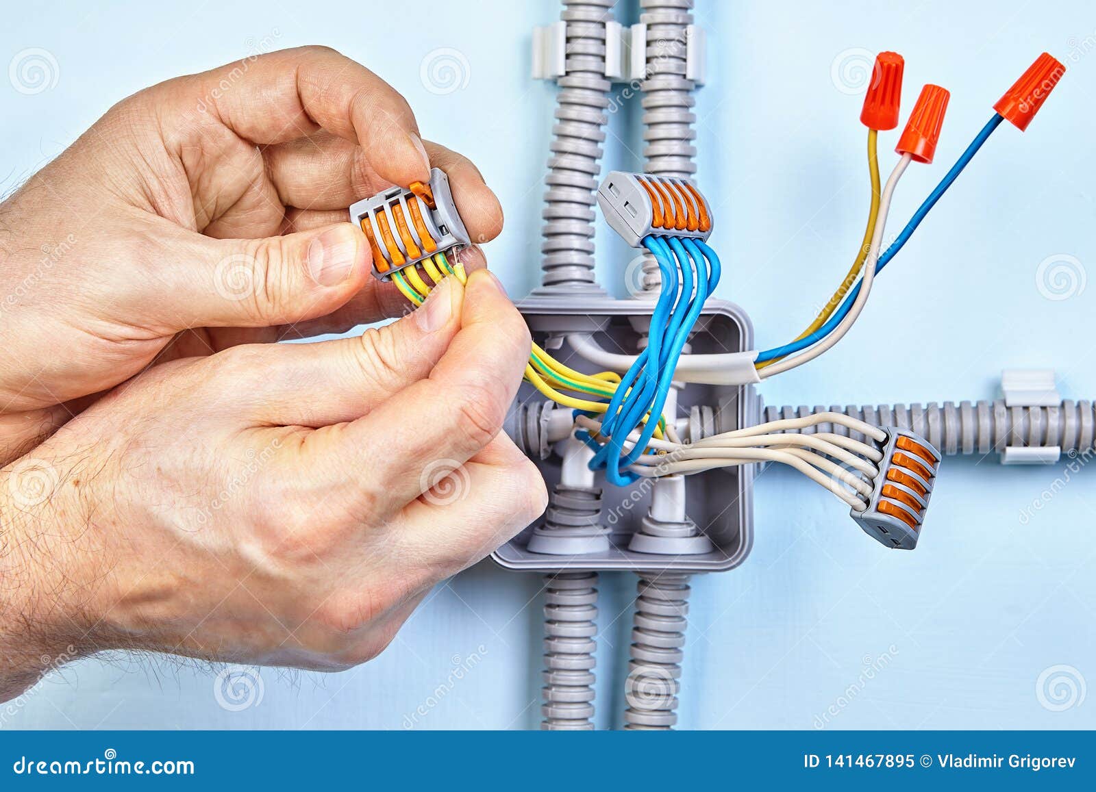 Worker is Installing Surface Mounted Wiring Stock Image - Image of ...