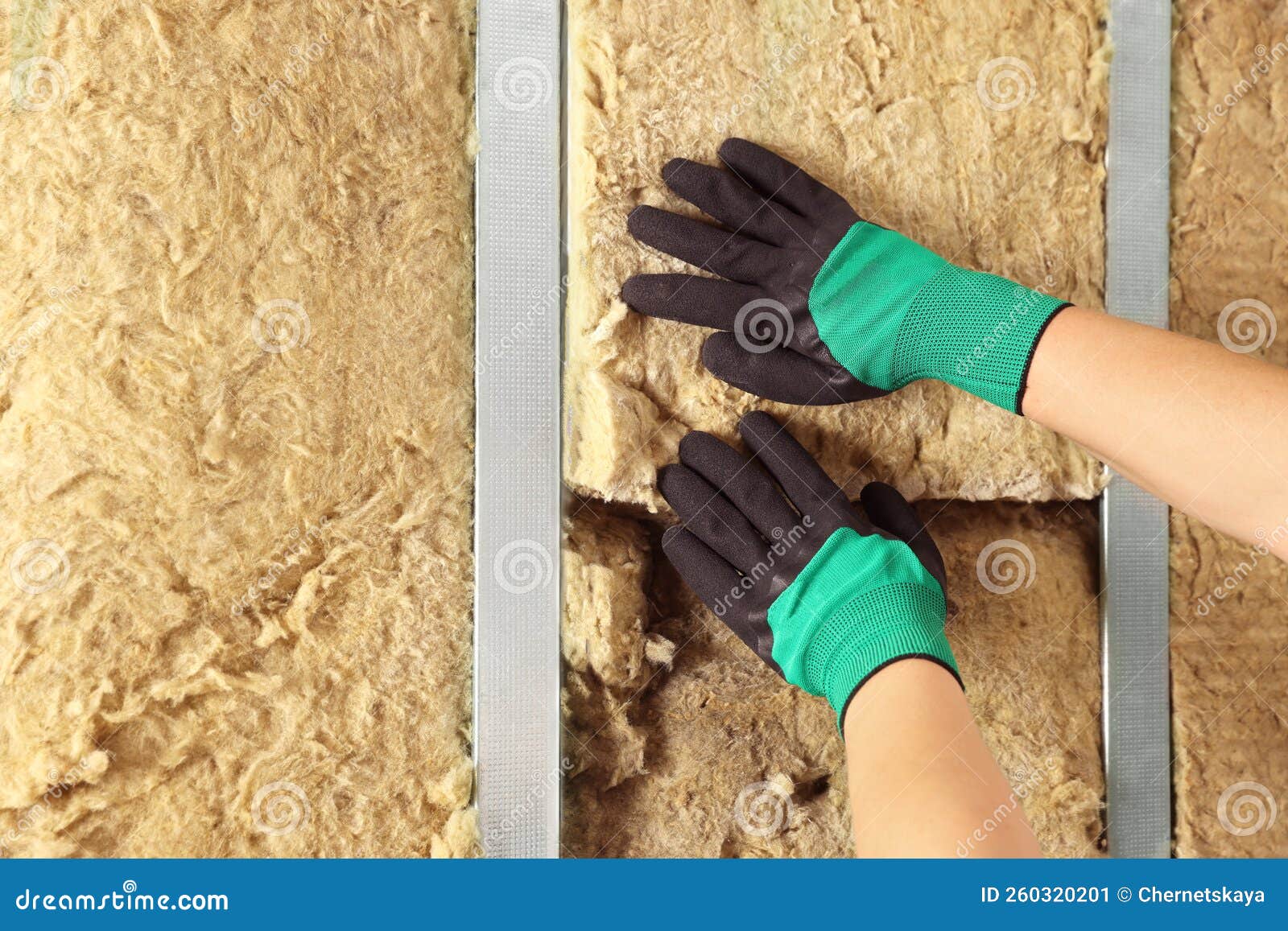 Worker Installing Thermal Insulation Material on Wall, Closeup Stock ...