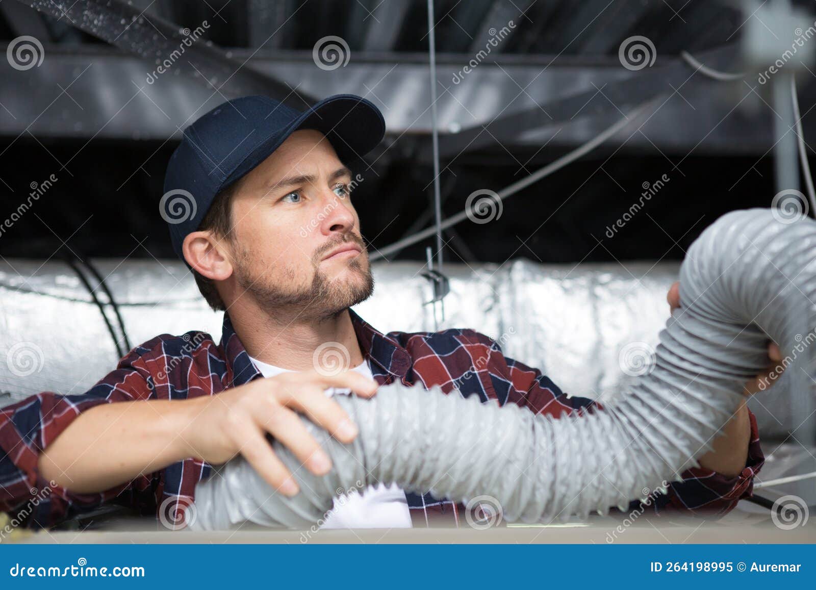 Worker Installing Ventilation Tubes Stock Image - Image of engineering ...