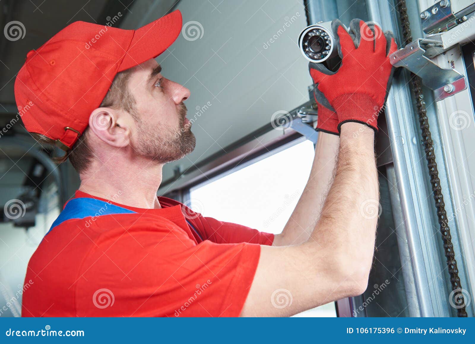 Worker Installing Video Surveillance Camera Stock Photo - Image of ...