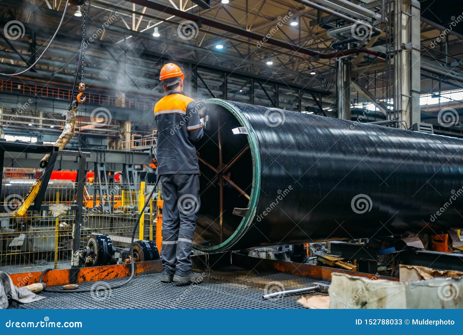 Worker Installs Clamping Ring on Coated Pipe Editorial Stock Photo ...