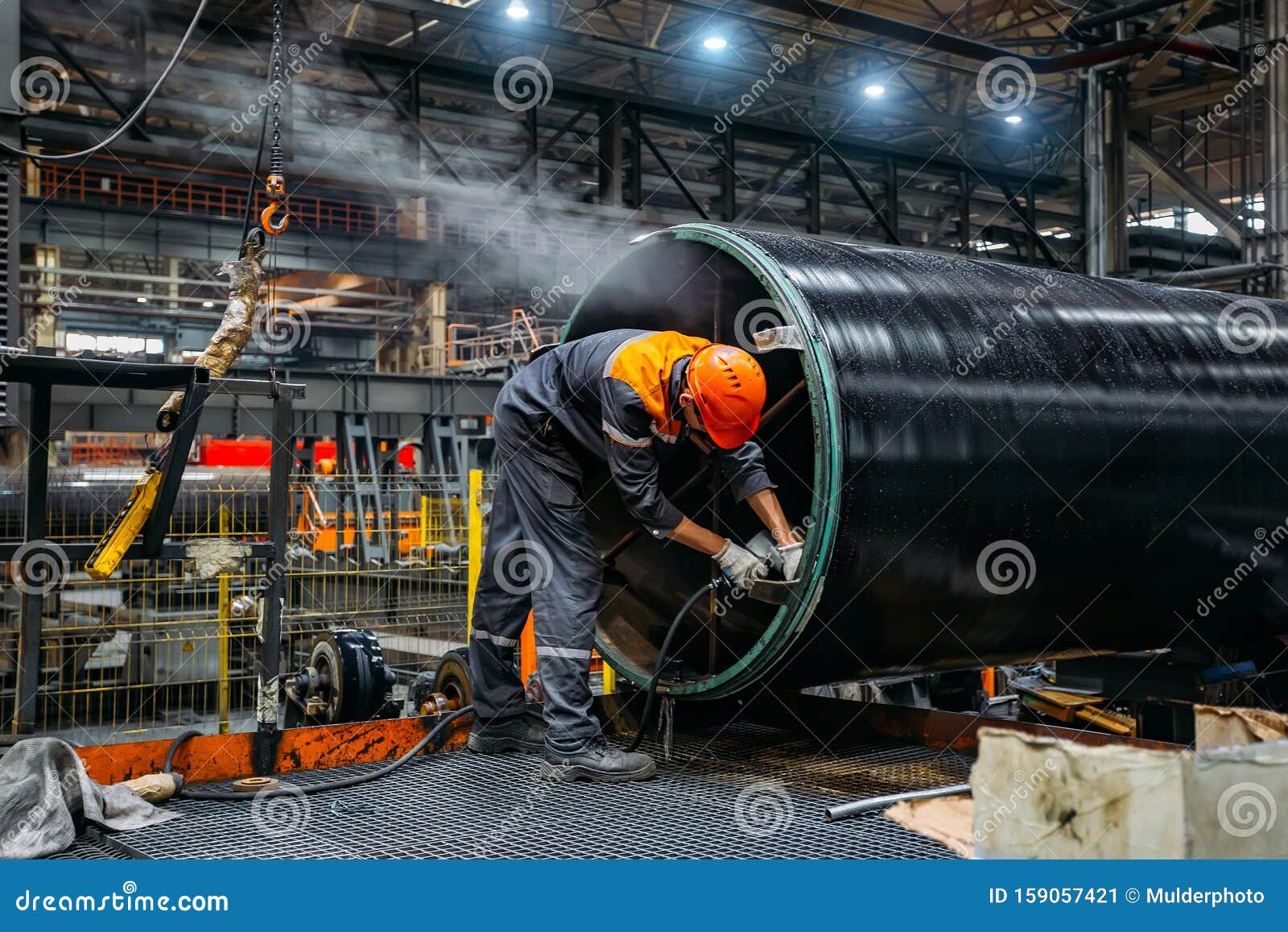Worker Installs Clamping Ring on Coated Pipe Editorial Photo - Image of ...