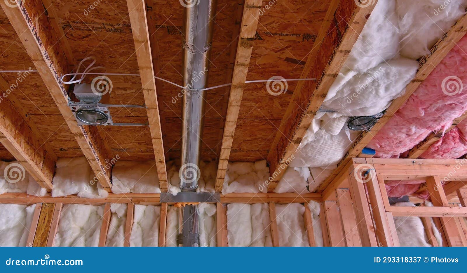 Worker Installs Hvac System, Electrical Wires, Ceiling Light ...