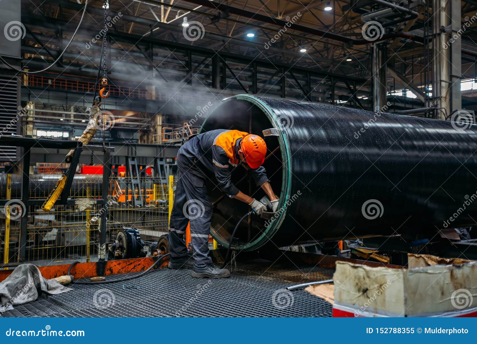 Worker Installs Pipe Connector on Coated Pipe Editorial Image - Image ...