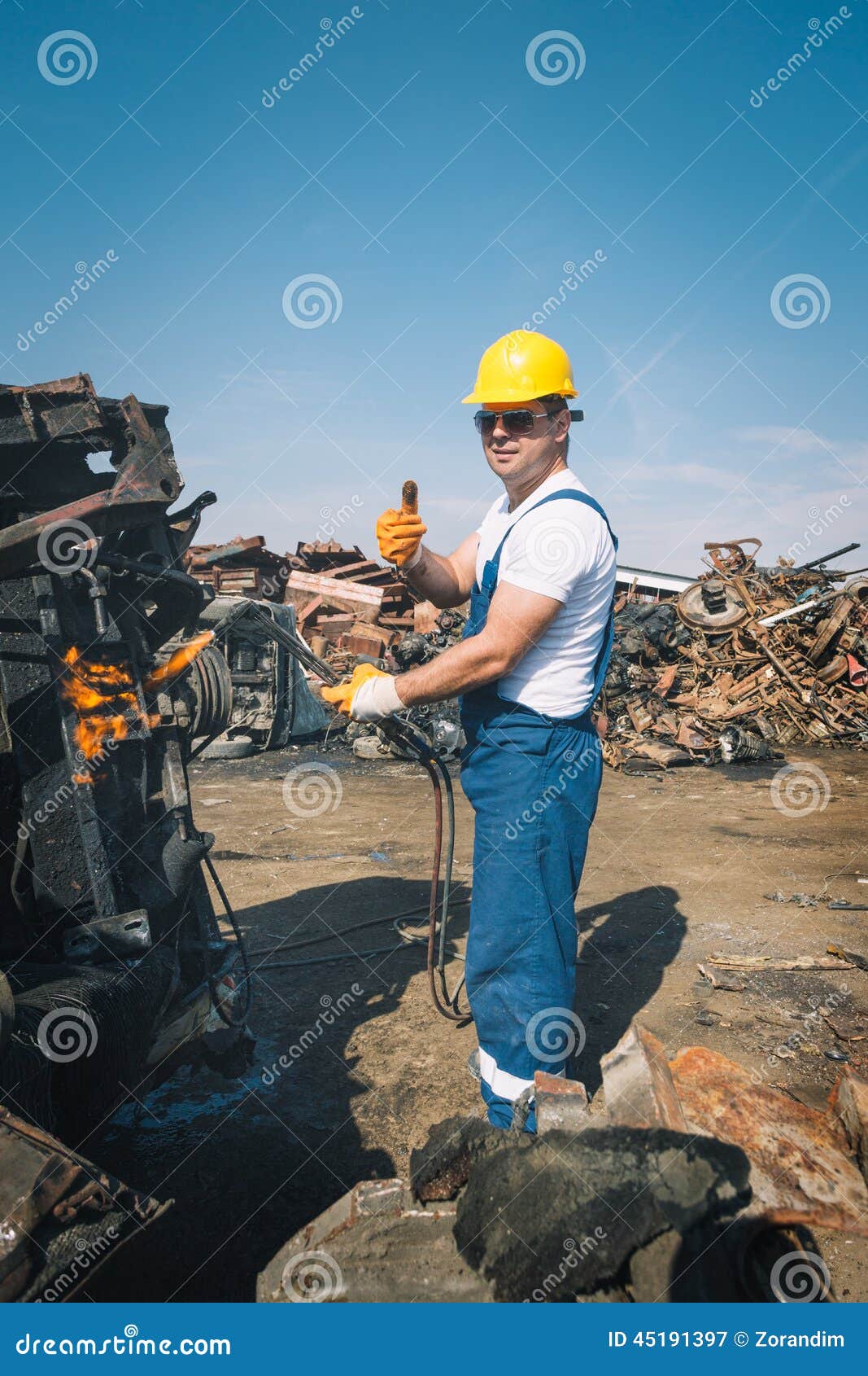 Worker in a junkyard stock image. Image of garbage, junkyard - 45191397